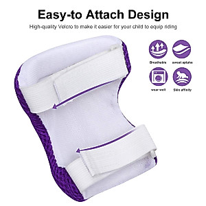 VOSAREA 1 Set 6PCS Safety Gear for Roller Skates Children Skatings Knee Pads Kids Elbow Pads Bicicleta estatica para ejercicios Protective Gear Purple Toddler Skating Equipment Balance car