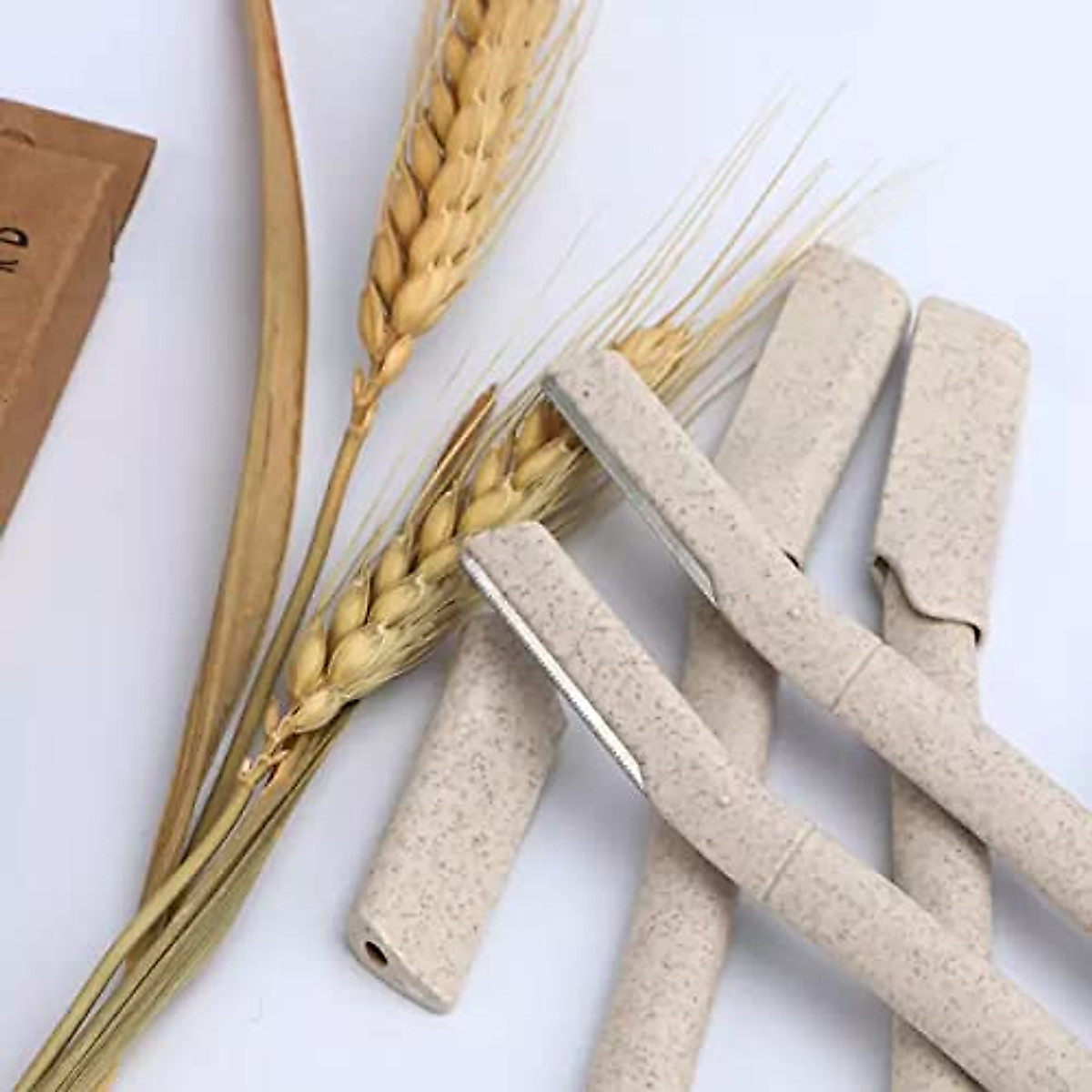 OmegaShalom 6 PCS Set of 2 Zero Waste Wheat Straw Eyebrow Razors for Women, Biodegradable Razor Trimmer, Dermaplaning Tool, Tinkle Face Women Face, Dermaplane Facial Shavers