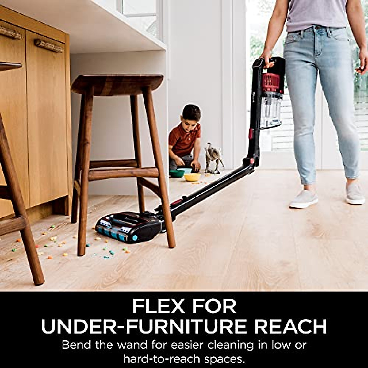 SHARK Shark IZ662H Vertex Pro Lightweight Cordless Stick Vacuum with IQ Display, DuoClean PowerFins & MultiFLEX, 60min Runtime, Black/Red (Renewed)