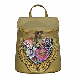 Anuschka Women’s Genuine Leather Backpack - Hand Painted Exterior - Angel Wings