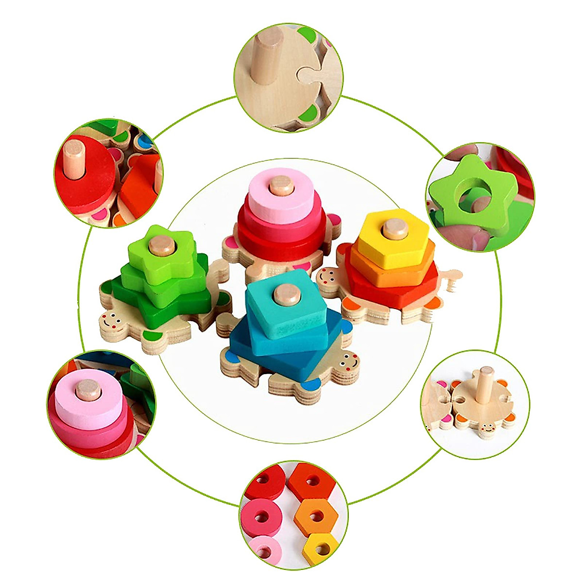 MUBEN Wooden Stacking Toys for Toddler 2 3 4 Year Old, Shape Sorter Montessori Educational Puzzle Blocks Toys, Best Gifts for Girls Boys Early Preschool Learning