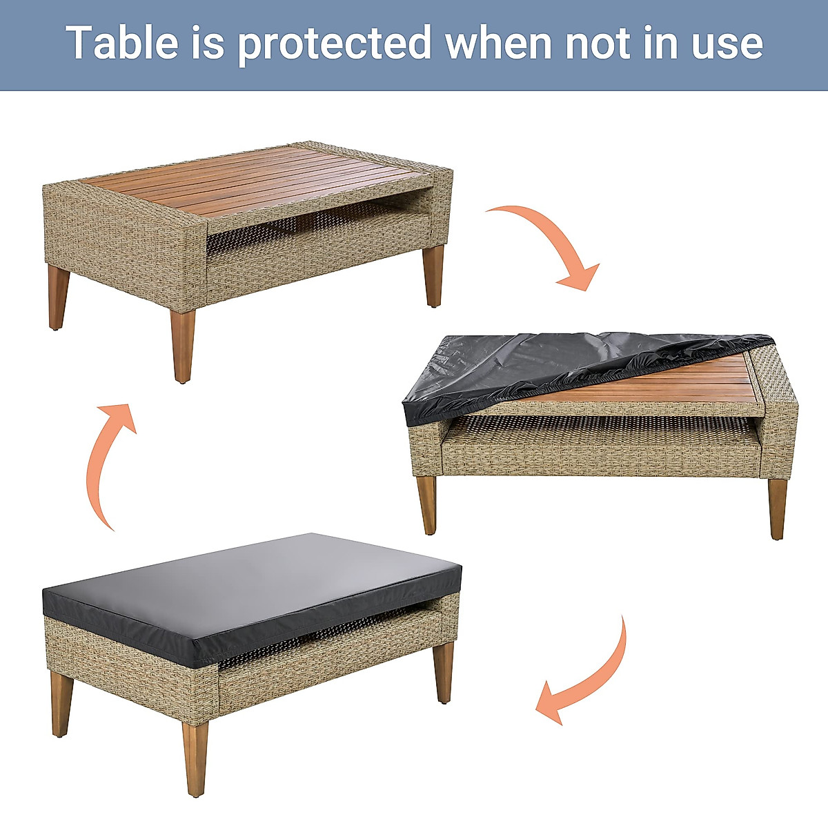 Merax 6-Pieces All Weather PE Wicker Sofa Set, Outdoor Rattan Sofa with Double Cushions, Wood Legs Wood Table Top