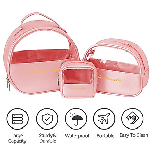 ZIOSINM Makeup Bag set, 3 Pieces Travel Make up Bag with Large Capacity, Clear & Waterproof Cosmetic Bags, Wash Bags Toiletry Bags for Travel (pink)