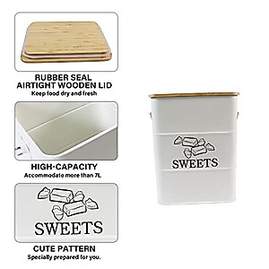 Gdfjiy Candy Jar for Kitchen Counter, White Metal Candy Can Candy Tin with Airtight Bamboo Lid & Portable Handles, Candy Buffet, Party Table - Food Storage Canisters for Candies, Cookies, Sugar Cubes, Chocolate and Snacks