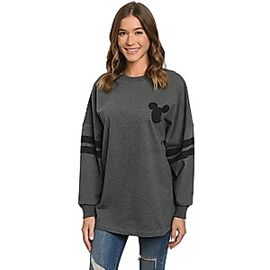 Disney Womens Long Sleeve Jersey Oversized Mickey Mouse (Charcoal, Large)