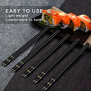 Chopsticks Reusable 5 Pairs Fiberglass Chopsticks Dishwasher Safe Square Lightweight Non-Slip Chop Sticks Set (golden-1)