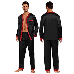 SWOMOG Family Matching Pajamas Sets for Women & Men Couples 2 Pcs Silk Satin Pjs Sets Button-Down Sleepwear Soft Loungewear