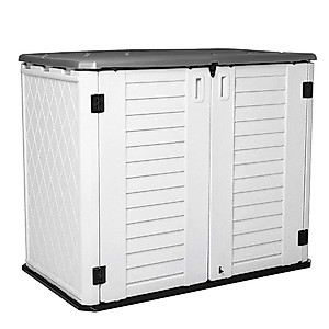 Horizontal Outdoor Garden Storage Shed for Backyards and Patios,Waterproof Storage Box,26 Cubic Feet Capacity for Garbage Cans, Lawnmower,Tools and Garden Accessories,Light Beige (White)