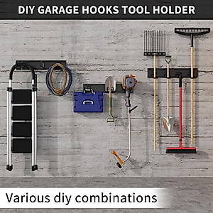 48 Inch Garden Tool Organizer, Wall Mount Tool Storage Rack, Heavy Duty Yard Tool Organizer for Garage With 10 Adjustable Hooks Max Load 750 LBS Garage Shelving for Hanging Rake, Shovels, Trimmers