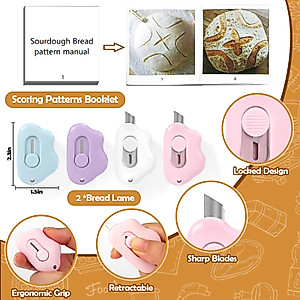 XANGNIER Bread Lame Dough Scoring Tool,4 Pack Sourdough Scoring Tools,Bread Dough Cutter Slashing Razor Tool,Scoring Patterns Booklet,Bread Baking & Making Tools Supplies Accessories
