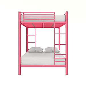 DHP Full over Full Bunk Bed for Kids, Metal Frame with Ladder (Pink)