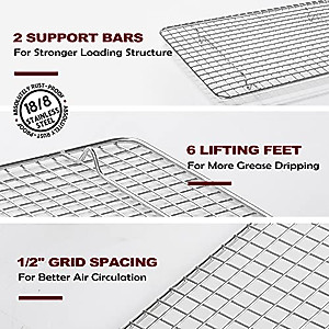18/8 Stainless Steel, Cooling Rack for Baking with Lifting Handle, 8.5”x 12” Baking Rack, Oven and Dishwasher Safe, Wire Rack for Cooking, Roasting, Grilling, Fits Quarter Sheet Pan