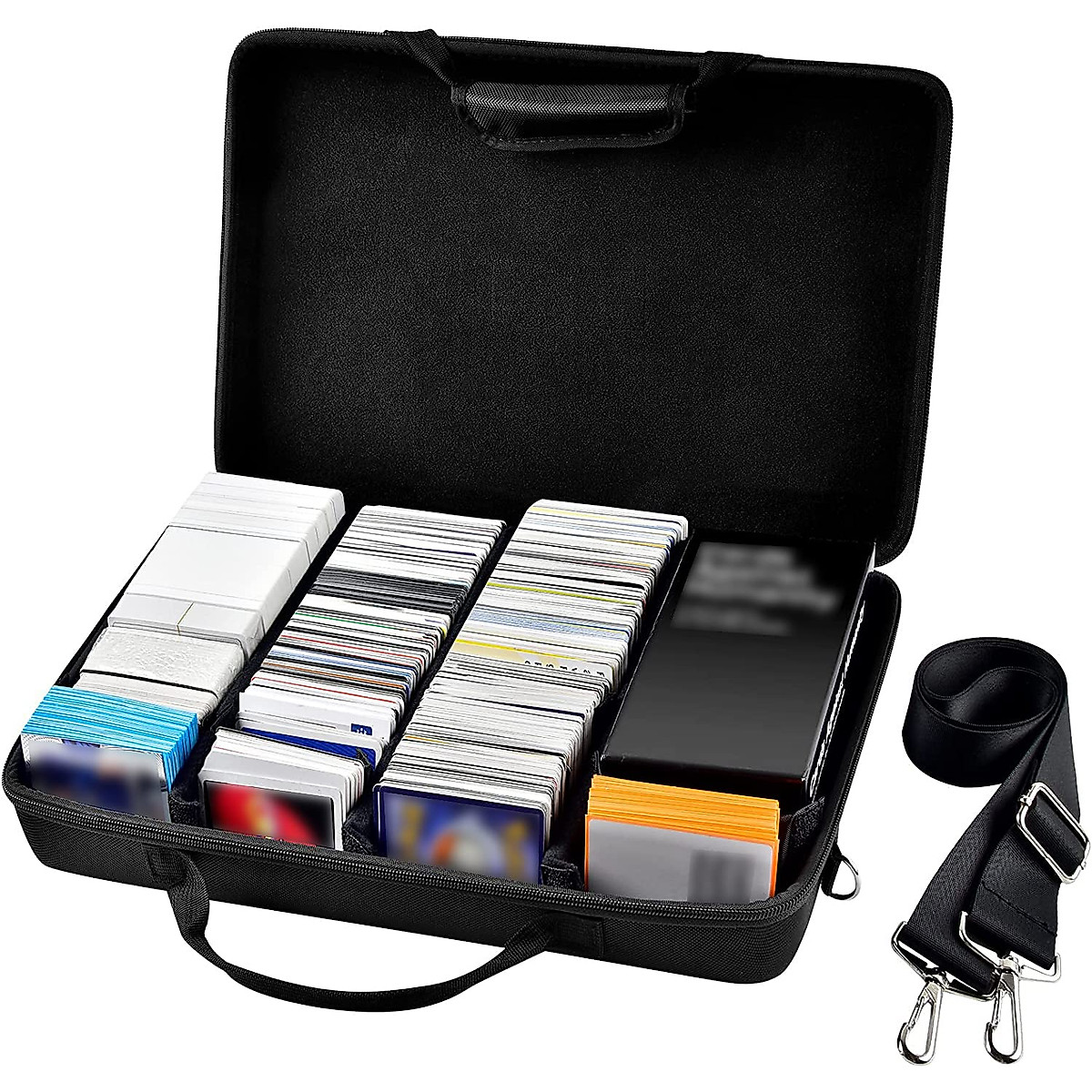 Comecase Large 3000+ Trading Card Game Holder & Organizer, Case for Baseball, Football Cards, for C.A.H, for TCG Cards and All Expansions. Storage Box with 7 Dividers and Shoulder Strap