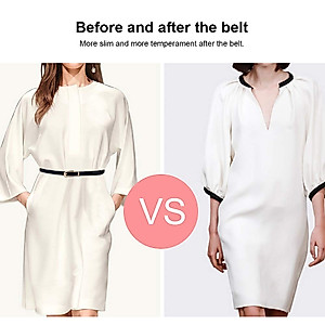 OKA Leather Skinny Women Belt Thin Waist Belts Extra Thin PU Leather Waist Belt with Gold Buckle for Jeans Pants Dresses (Black)