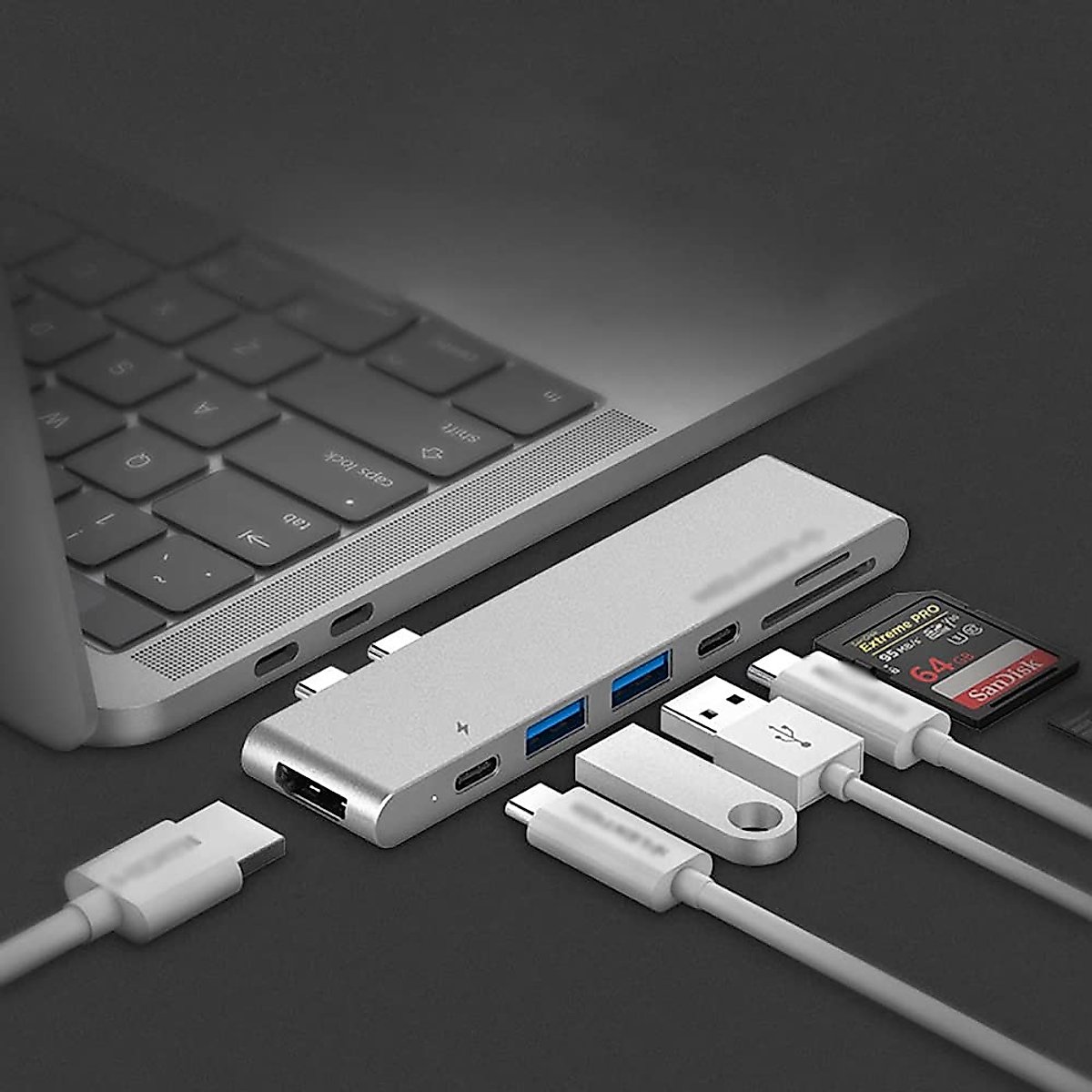 Port Expander USB C Hub Adapter USB-C Docking Station USB Adapter 7-in-2 with 4K HDMI, 100W PD, USB-C and 2 USB 3.0, SD/TF Card Reader USB Splitter (Color : Silver)