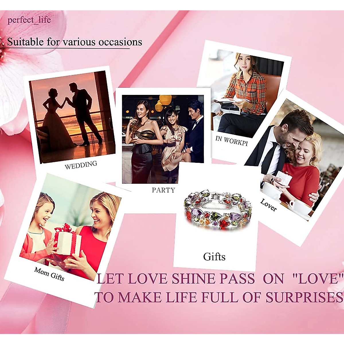 Orglace Classic Ladies Bracelet,Simulated Birthstone,Created Garnet Amethyst Morganite Peridot,White Cubic Zirconia for Women