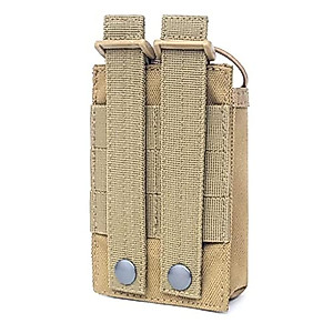 Molle Radio Pouch Case - Tactical Radio Holster Military Heavy Duty Radios Holder Bag for Two Ways Walkie Talkies Adjustable Storage with Tan Extra USA Flag Patch