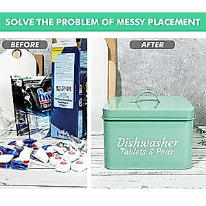 Webake Dishwasher Pod Container Tablet Holder, Farmhouse Metal Dishwasher Pods Storage Container with Lid for Kitchen Organization and Storage