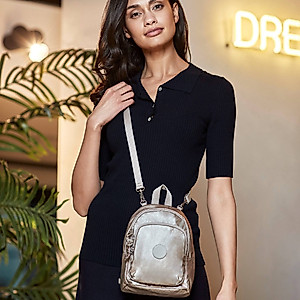 Kipling Women's Delia Compact Convertible, Lightweight, Minimal, Nylon Laptop Backpack, Metallic Glow, 7" L x 9.25" H x 5" D