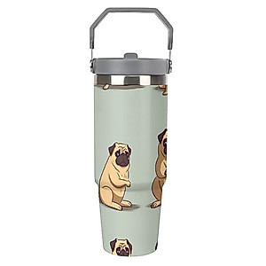 YTLKGFP 30 Oz Large Capacity Car Cup Yoga Pug Tumbler with Handle Straw Lid Insulated Stainless Steel Water Bottle Travel Mug Leak-proof Car Cup Keeps Cold Or Hot