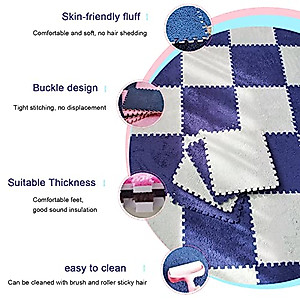 10pcs Plush Foam Floor Tiles, Square Foam Interlocking Carpet Tiles, 11.8x11.8 Inch Splicing Carpet Tiles Puzzle Play Mats for Floor for Bedroom(Color:Blue)