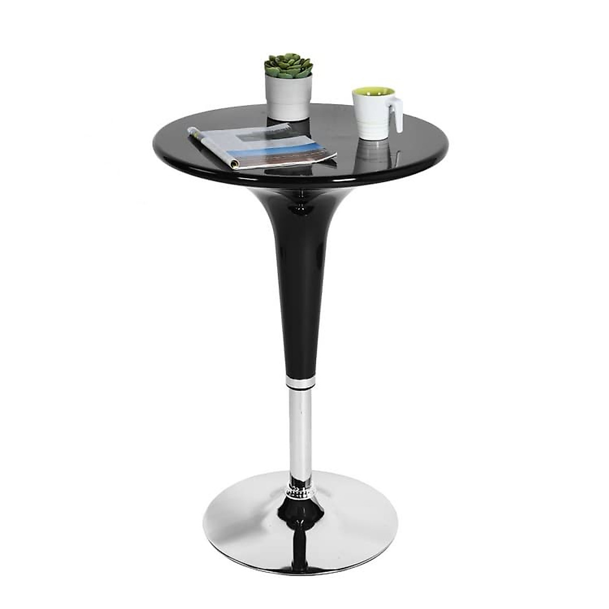 AMNOOL 24 Inch Round Bar Table High Cocktail Table Adjustable Height Margarita Cocktail Glass Shape with Round Metal Base for Living Room, Bar, Cafe (Black)