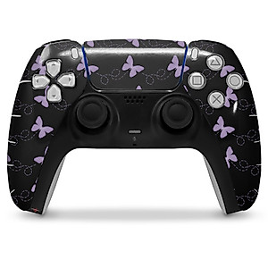 WraptorSkinz Skin Wrap compatible with Sony PS5 DualSense Controller Pastel Butterflies Purple on Black (CONTROLLER NOT INCLUDED)