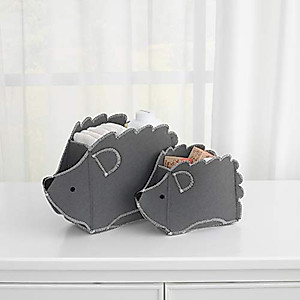 NoJo Grey Felt Hedgehog Shaped 2Piece Nursery Storage Caddy Set, Grey, White