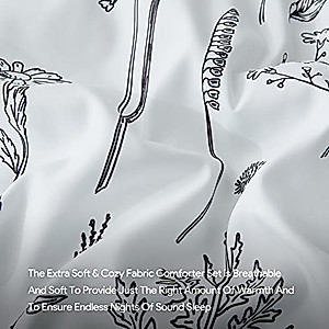 Maple&Stone Queen Floral Comforter Set, White Bedding Set 3pcs Soft and Durable Microfiber with Elegant Plant Flowers Print Bedding Comforter Sets - Includes 2 Pillowcases