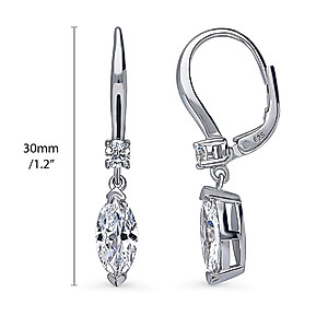 BERRICLE Sterling Silver Solitaire 2 Carat Marquise Cut Cubic Zirconia CZ Anniversary Leverback Dangle Drop Earrings for Women, Rhodium Plated