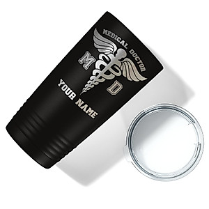 Personalized MD Medical Doctor Gift on Black 20 oz Stainless Steel Tumbler with Lid - Insulated Cup - Custom Travel Mug