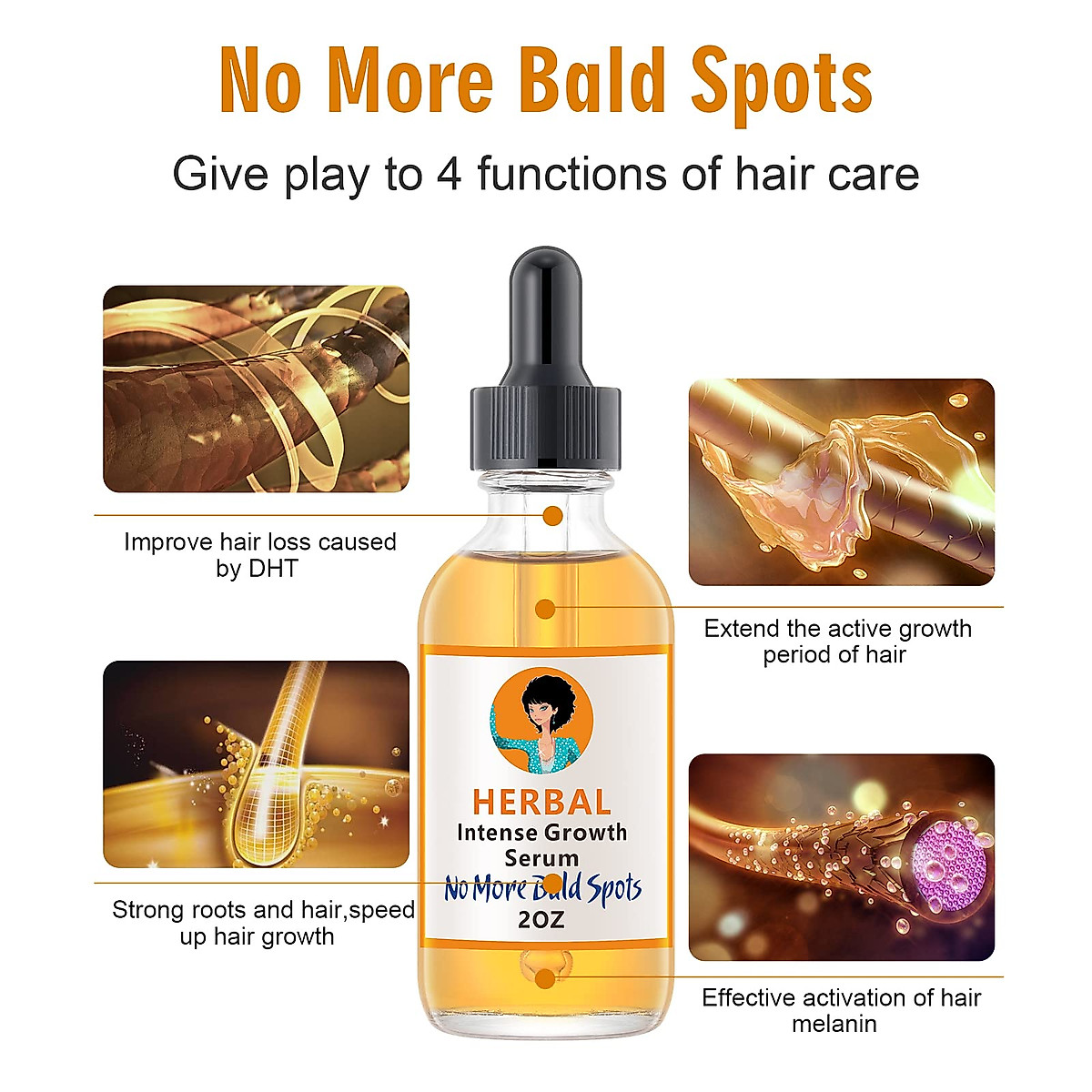 Ginger Hair Growth Serum - Treats Thinning, Hair Loss, Dry & Itchy Scalp, Dandruff - Hair Regrowth Treatment for Men and Women - 2OZ