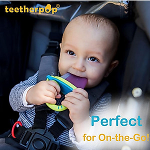 Teetherpop Fillable Silicone Teether for Babies – Cooling Teething Relief - Breastmilk Popsicle Molds for Teething with Spill-Proof Sippy Slits – Pureed Baby Fruit Feeder (BlueOrange)