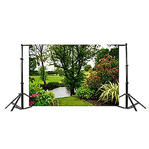 CSFOTO 5x3ft Garden Backdrop Spring Photo Backdrops for Photography Outdoor Picnic Countryside Backdrop Fields Tree Park River Backdrop for Spring Nature Backdrop