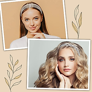 Taiyin 2 Pcs Women Rhinestones Headband Adjustable Crystal Head Chain Elastic Headband Rhinestone Bridal Headpieces Glitter Headband for Women Wedding