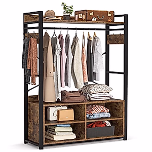 Tribesigns Free-standing Closet Clothing Rack, Metal Closet Organizer System with Shelves and Hooks, Heavy Duty Clothes Garment Rack Shelving for Bedroom , Laundry, Mushroom, Walk-in Closet (RUSTIC)