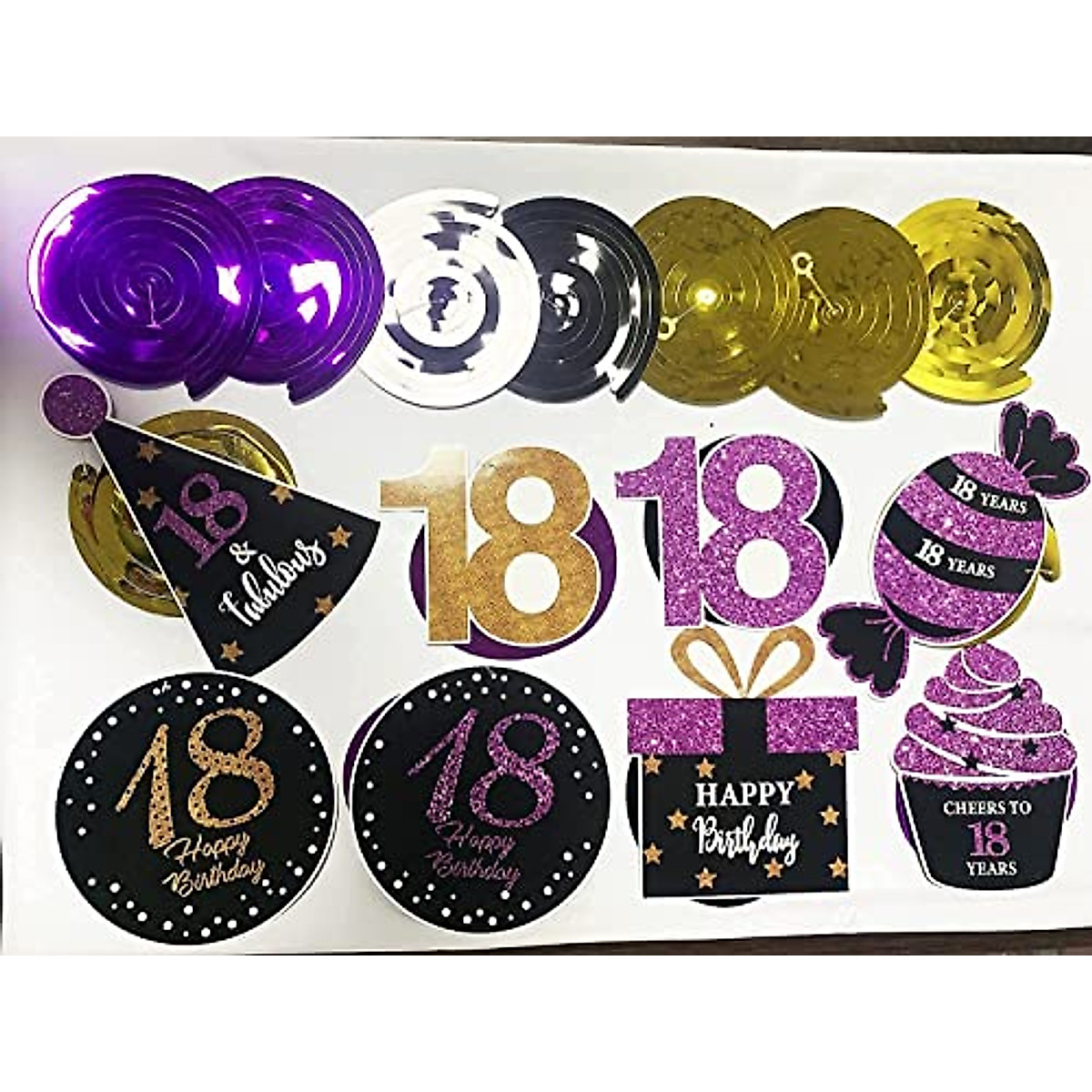 18th Birthday Decorations for Girls Purple Black Gold Girl 18th Birthday Party Hanging Decor/Purple Gold Black Foil Hanging Swirls Girl 18th Birthday Party Decoration Swirls