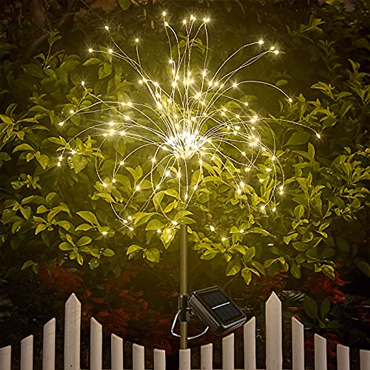 VILLTAK Firework Solar Lights, Outdoor Chandelier, 180 LED Starburst Lights, 8 Modes Solar Chandelier, DIY Decorative Garden Fireworks Lamp for Gazebo Christmas Party, Warm White, Large