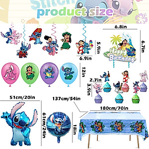 Stitch Birthday Party Supplies, Stitch Birthday Decorations Include Birthday Banner, Foil Balloons, Cupcake Toppers, Tablecloth