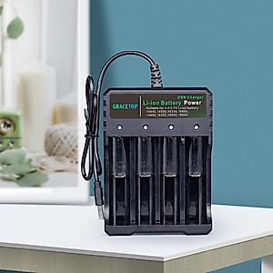 18650 Battery Charger 4 Bay, Smart Universal Charger for Flashlight Headlamp Battery 3.7V Lithium Li ion Batteries Compatible 18650 14500 16340 Battery Charger