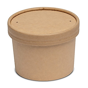 Comfy Package [8 oz. - 25 Count Kraft Paper Food Containers with Vented Lids - To Go Hot Soup Bowls, Disposable Ice Cream Cups, Ideal for Hot and Cold Foods