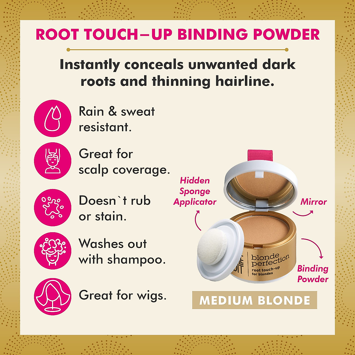 Style Edit Root Touch Up Powder | Temporary Color for Medium Blonde, Dark Roots, Highlights and Grays | Mineral-Infused Concealer for Thinning Hair and Hairline | 0.14 oz.