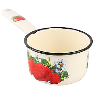 DOITOOL Enamel Milk Pan Vintage Chinese Mini Butter Warmer Nonstick Saucepan Pan with Pour Spout Melting Pot Enamelware for Induction Electric Gas Stoves Long Handle Water Ladle