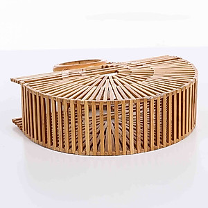 RULER TRUTH Womens Bamboo Handbag Straw Purse With Ring Handle Handwoven Straw Tote for summer Beach