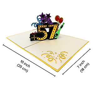 ALPHAK Happy 57th Birthday 3D Pop Up Card, Birthday 3D Greeting Card, 57th Birthday Gifts
