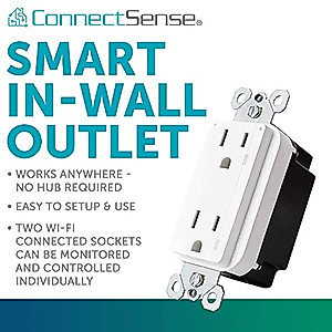 ConnectSense Smart In-Wall Outlet, WiFi Connected Electrical Smart Wall Socket That's Compatible With Amazon Alexa, Apple HomeKit Siri and Google Assistant (15A)