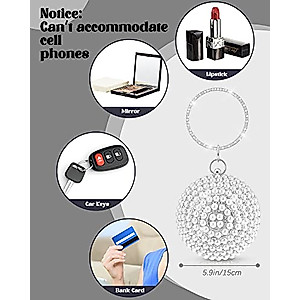 4 Pcs Faux Pearl Evening Clutch Purse Round Ball Silver Rhinestone Bag Pearl Jewelry Set for Women Evening Wedding Artificial Pearl Handbag