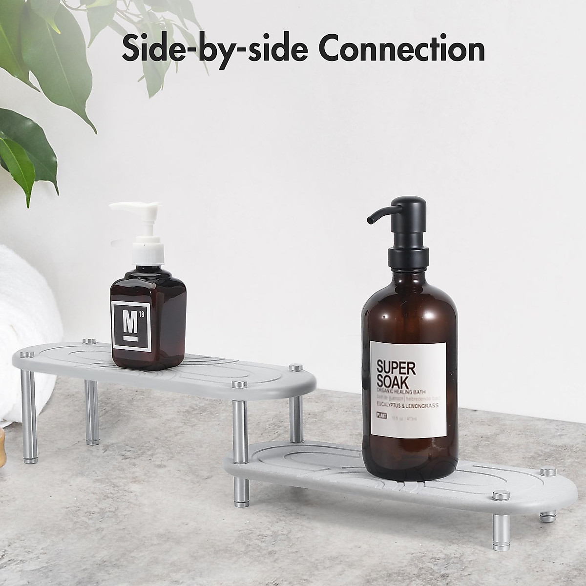 YumTech Sink Tray, Diatomaceous Tray, Fast Drying Stone Sink Caddy, Instant Dry Sink Organizer Bathroom, Water Absorbing Drying Stone Tray for Sink, Drying Stone for Kitchen Counter(2-Tier, Grey）