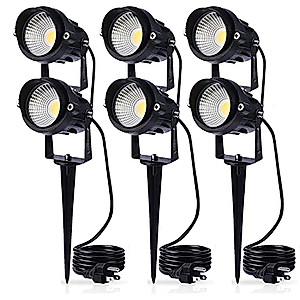 LCARED Led Spotlight Outdoor Landscape Lights Warm White 120V AC Waterproof Garden Spot Lights for Yard with Spiked Stake Patio,Lawn, Wall, Flood,Driveway Flag Lighting with US 3-Plug in (6 Pack)
