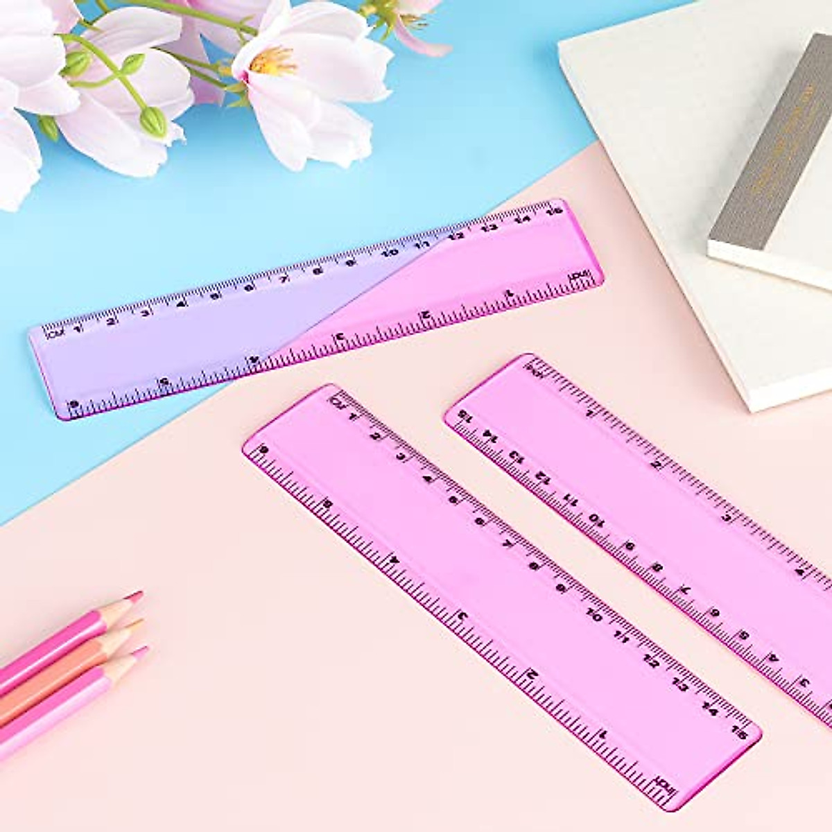 ZZTX Color Plastic Ruler Straight Ruler Measuring Tool 6 Inch Ruler Set Rulers Bulk 3 Pack